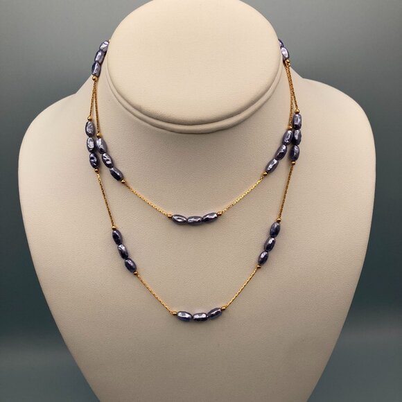 Unknown | Jewelry | Single Strand Freshwater Pearl Necklace Blue Seed ...